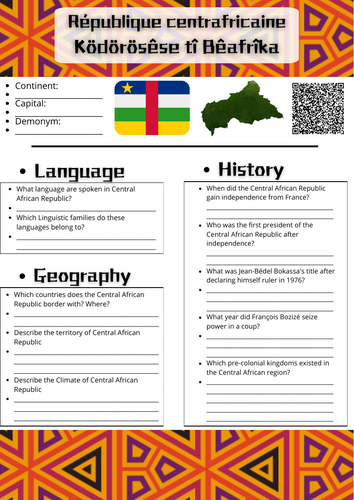 Country Study Worksheets on Central African Republic - Africa ...