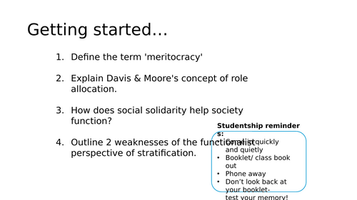 Theories of Stratification subtopic lessons AQA A level Sociology ...