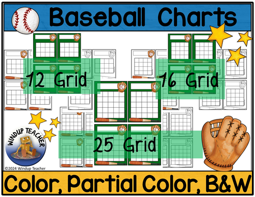 Baseball Sticker Reward Charts - Choices! 12 16 25 Boxes, Color, Black ...