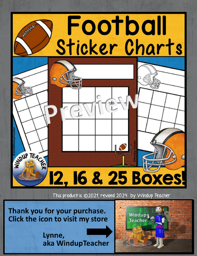 Football Sticker Reward Charts - Choices! 12 16 25 Boxes, Color, Black ...