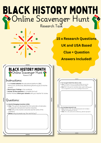 Black History Month Online Scavenger Hunt English Research Task - KS2 ...