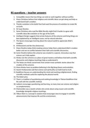 KS3 - Religious Studies/ Education Cover Lesson Booklet - Are science ...