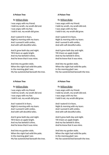 A Poison Tree by William Blake KS3 Poetry | Teaching Resources