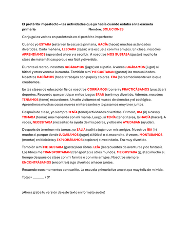 El imperfecto - cuando estaba en la escuela primaria - practice the ...