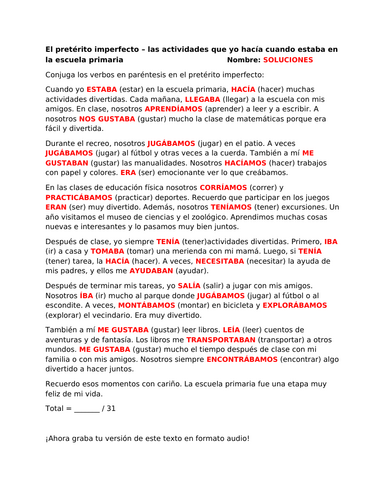 El imperfecto - cuando estaba en la escuela primaria - practice the ...