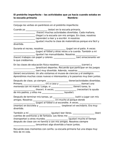 El imperfecto - cuando estaba en la escuela primaria - practice the ...