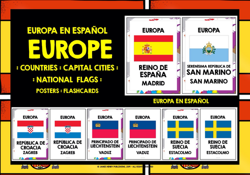 SPANISH EUROPE COUNTRIES, CAPITALS, FLAGS POSTERS | Teaching Resources