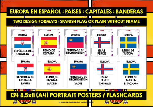 SPANISH EUROPE COUNTRIES, CAPITALS, FLAGS POSTERS | Teaching Resources