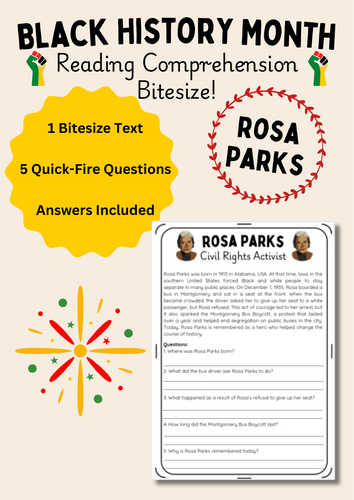 Black History Month Rosa Parks Bitesize Reading Comprehension - KS2 KS3 ...