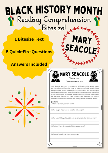 Black History Month Mary Seacole Bitesize Reading Comprehension KS2 KS3 ...