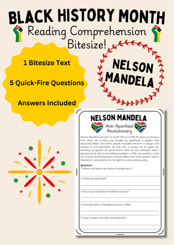 Black History Month Nelson Mandela Bitesize Reading Comprehension KS2 ...