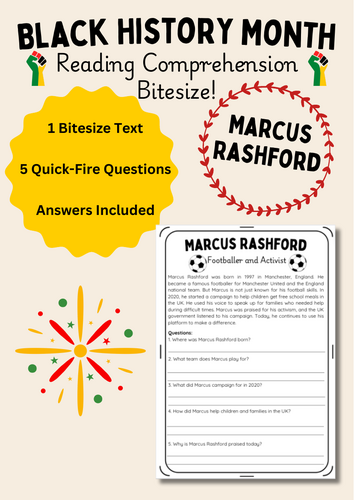 Black History Month Marcus Rashford Bitesize Reading Comprehension KS2 ...