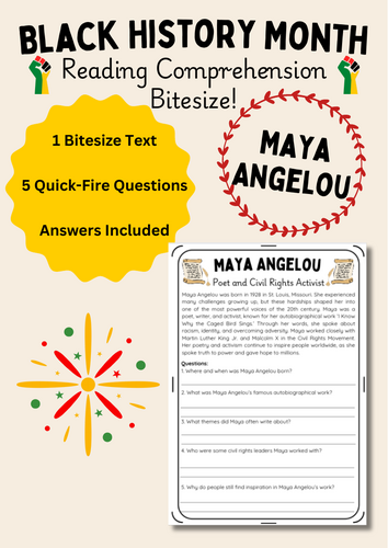 Black History Month Maya Angelou Bitesize Reading Comprehension KS2 KS3 ...