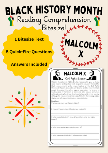 Black History Month Malcolm X Bitesize Reading Comprehension KS2 KS3 ...