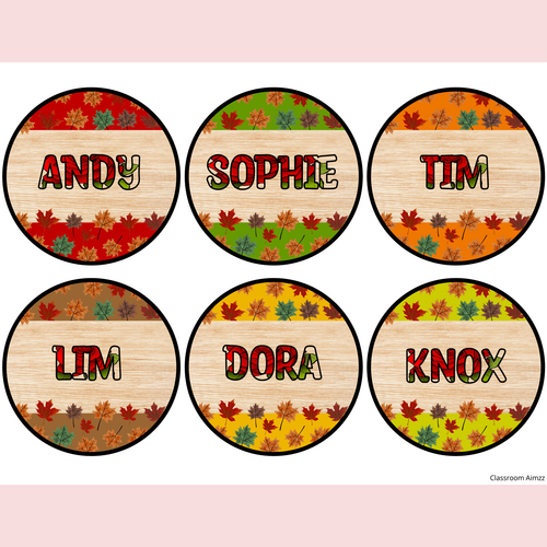 Printable Bright Fall Student Name Labels, Round Autumn Classroom ...