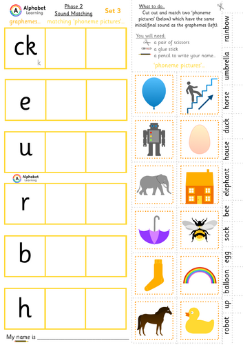 Phase 2 Phonics x4 sets Matching cut/stick | Teaching Resources