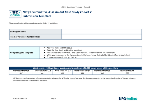 NPQSL Summative Assessment Response – Cohort 2 – 2023. New Format ...