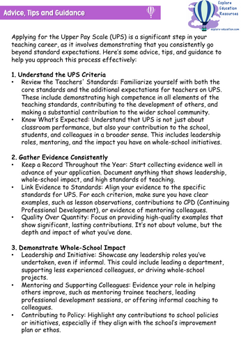Upper Pay Scale - Application Form and Evidence Examples (UPS ...