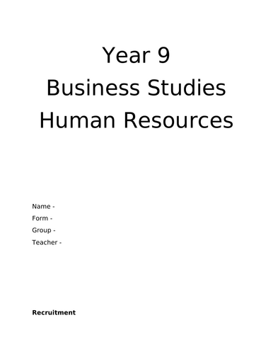 Human resources/recruitment business studies booklet | Teaching Resources