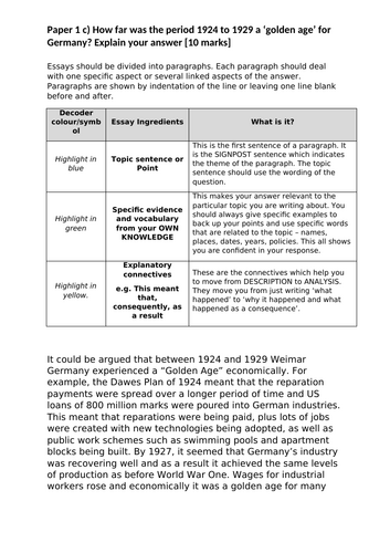 IGCSE History- Weimar Germany 8 Lessons | Teaching Resources