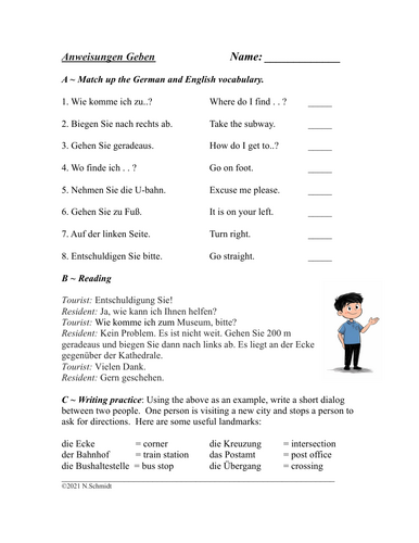 Giving Directions in German - Anweisungen Geben Worksheet (partner ...