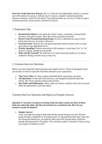 The Ultimate 11 Plus Interview Guide | Teaching Resources