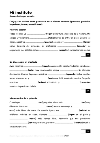 Mi instituto │ Repaso de tiempos verbales | Teaching Resources