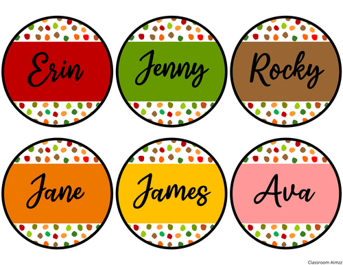 Printable Bright Fall Student Name Labels, Round Autumn Classroom ...
