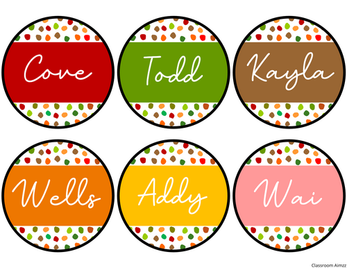 Printable Bright Fall Student Name Labels, Round Autumn Classroom ...