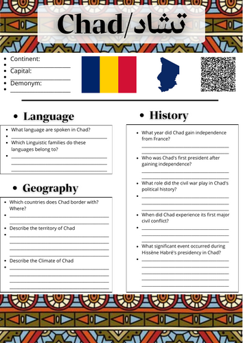 Country Study Worksheets on Chad - Africa | Teaching Resources