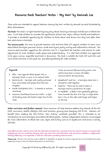 KS1 & 2 Teaching activities on My Hair by Hannah Lee | Teaching Resources
