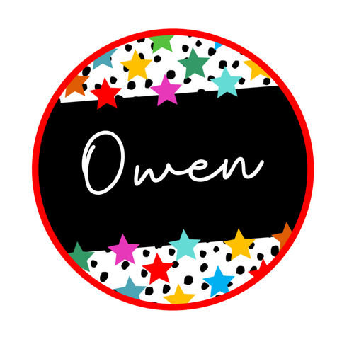Printable Black and Bright Star Student Name Labels, Spotty Colorful ...