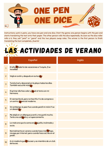 IGCSE Edexcel spanish revision: 8 Fun 'One Pen, One Dice' translation ...