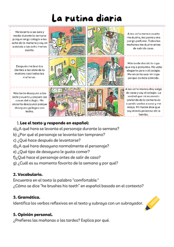 Rutina diaria (daily routine) - reading | Teaching Resources