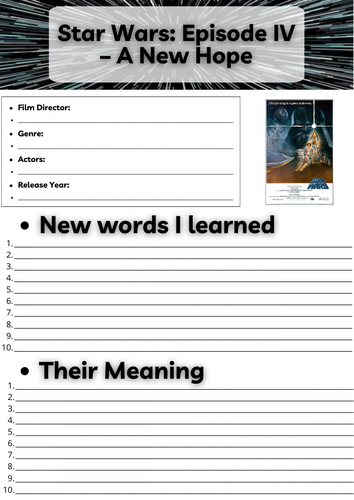 ESL Movie Guide Worksheets on "Star Wars Episode 4: A New Hope ...