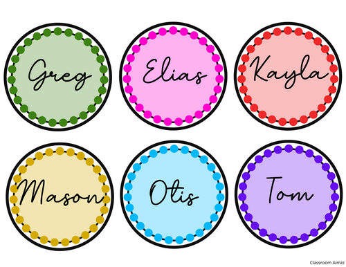 Printable Bright Round Student Name Labels, Circle Name Badges, Name ...