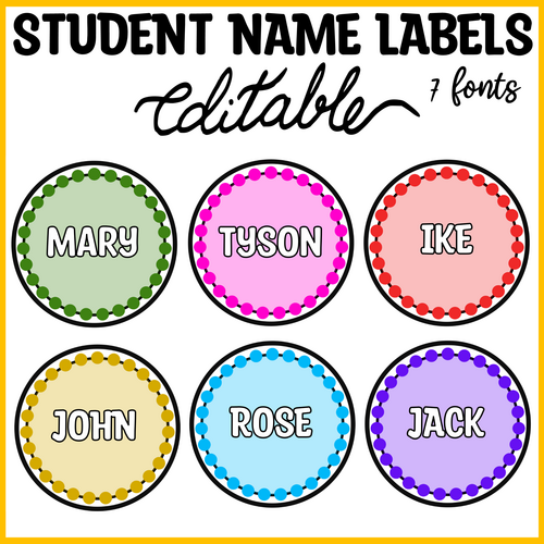 Printable Bright Round Student Name Labels, Circle Name Badges, Name ...