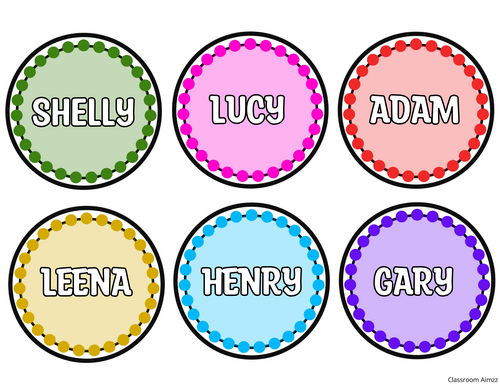 Printable Bright Round Student Name Labels, Circle Name Badges, Name ...