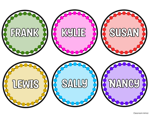 Printable Bright Round Student Name Labels, Circle Name Badges, Name ...