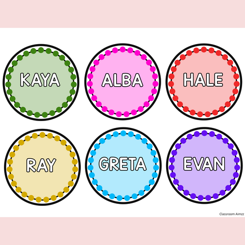 Printable Bright Round Student Name Labels, Circle Name Badges, Name ...