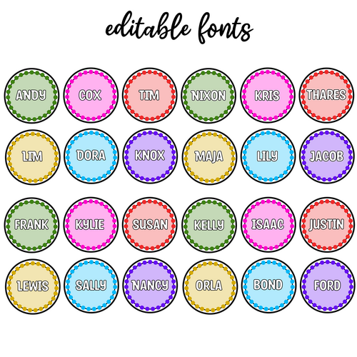 Printable Bright Round Student Name Labels, Circle Name Badges, Name ...