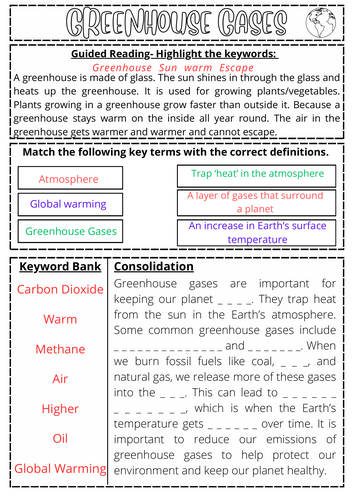 Greenhouse Gases Worksheet - LA | Teaching Resources