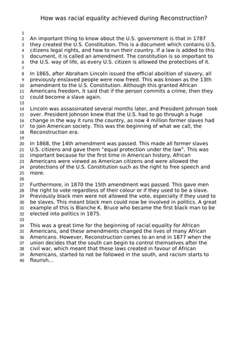 The Reconstruction Period Unit of Work | Teaching Resources