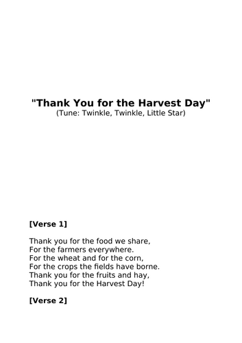 "Thank You for the Harvest Day" – Harvest Festival Song | Teaching ...