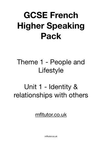 New GCSE French Speaking Resources - Unit 1 | Teaching Resources