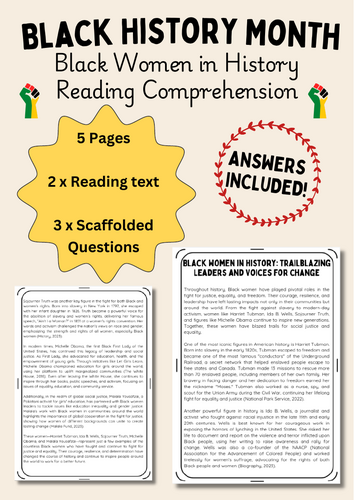 Black Women in History Black History Month Scaffolded Reading ...