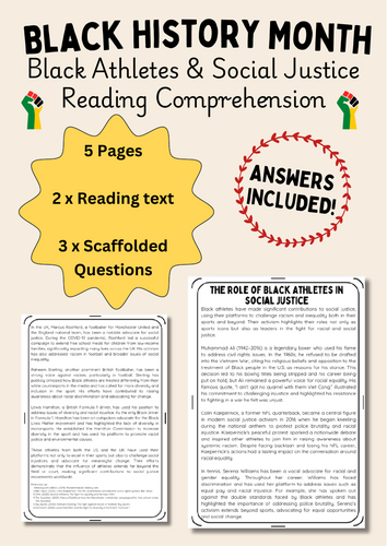 Black Athletes and Social Justice Black History Month Scaffolded ...