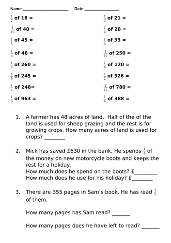 Fraction of an Amount E1 to E3 Functional Maths slides and worksheet ...