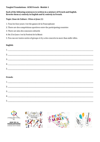 NEW SPEC: Pearson Edexcel GCSE French Module 1 Tangled Translations (1 ...