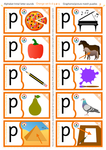 Alphabet match - b d g p q (Orange set) | Teaching Resources